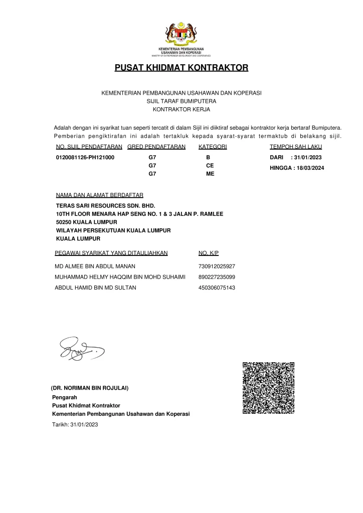 Accreditation Teras Sari Resources Sdn Bhd